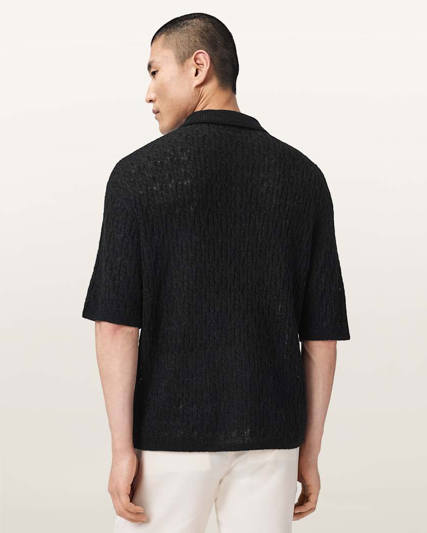 Cyclone Short Sleeve Cable Polo Black | ALLSAINTS